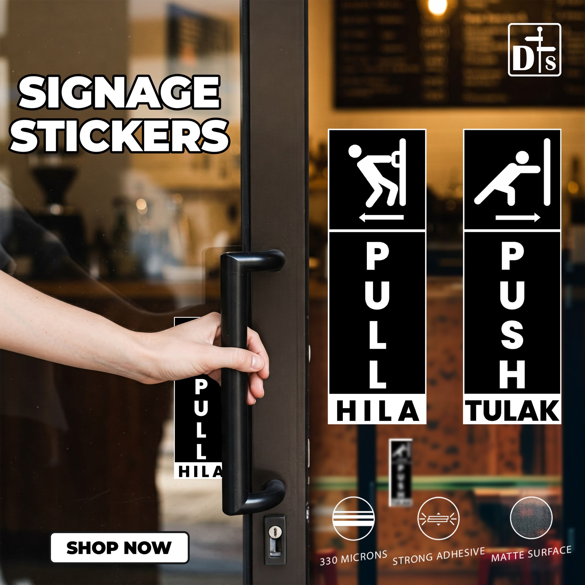 Dsign Push-Tulak and Pull-Hila 2.5" x 7.5" Inches Signage Sticker ...