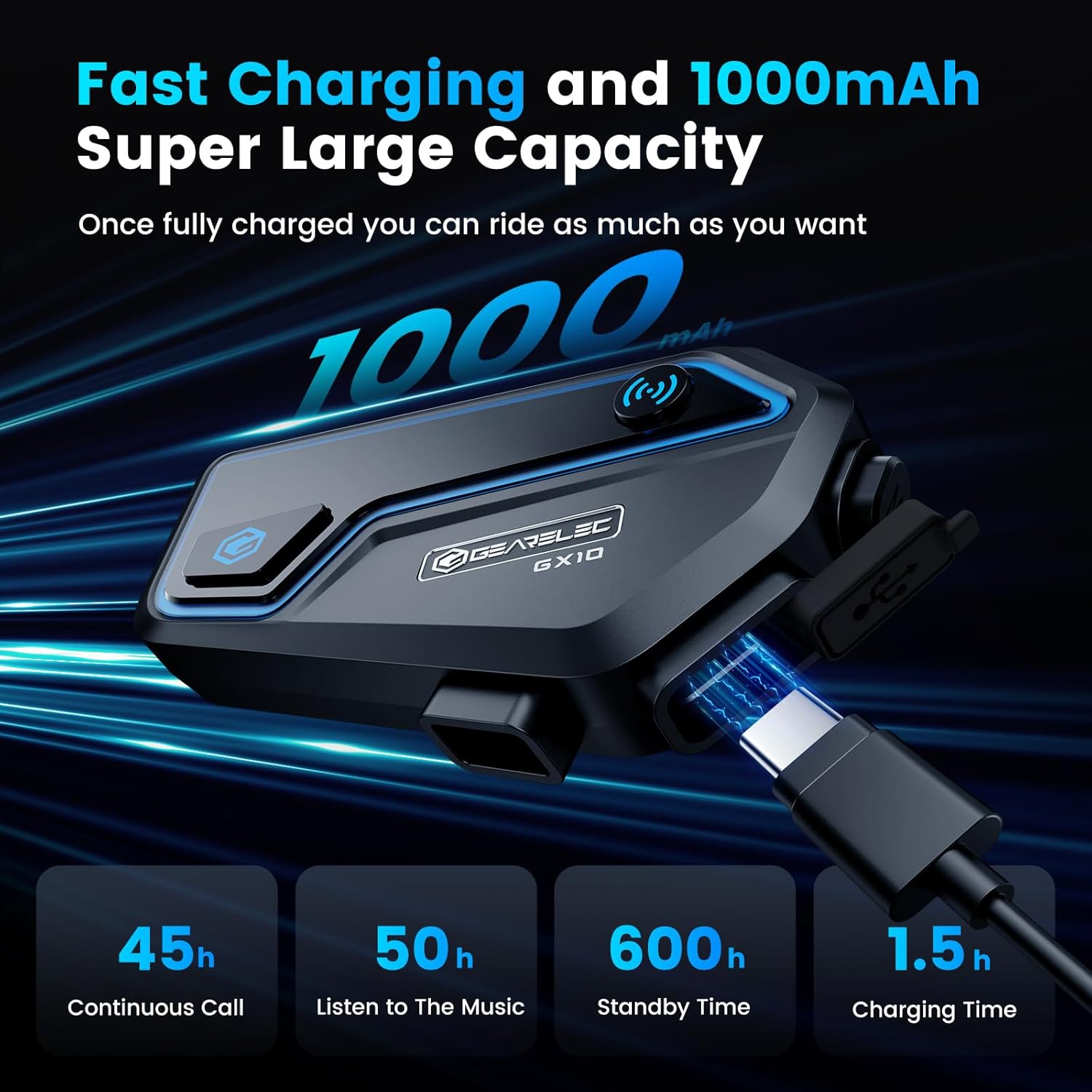 GEARELEC GX10 Motorcycle Helmet Intercom Headset For 10-Riders 2000M ...