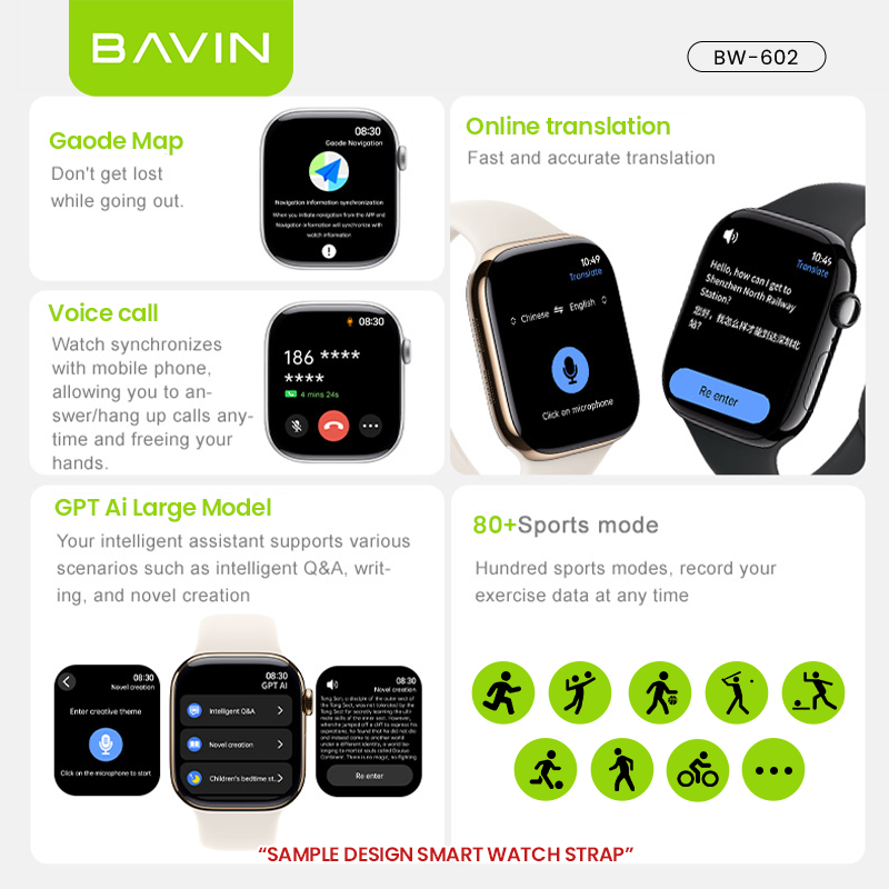 BAVIN BW602 Smart Watch 2" HD Display w/ GPT AI & GPS Map Health Tracking & 15-Language ...