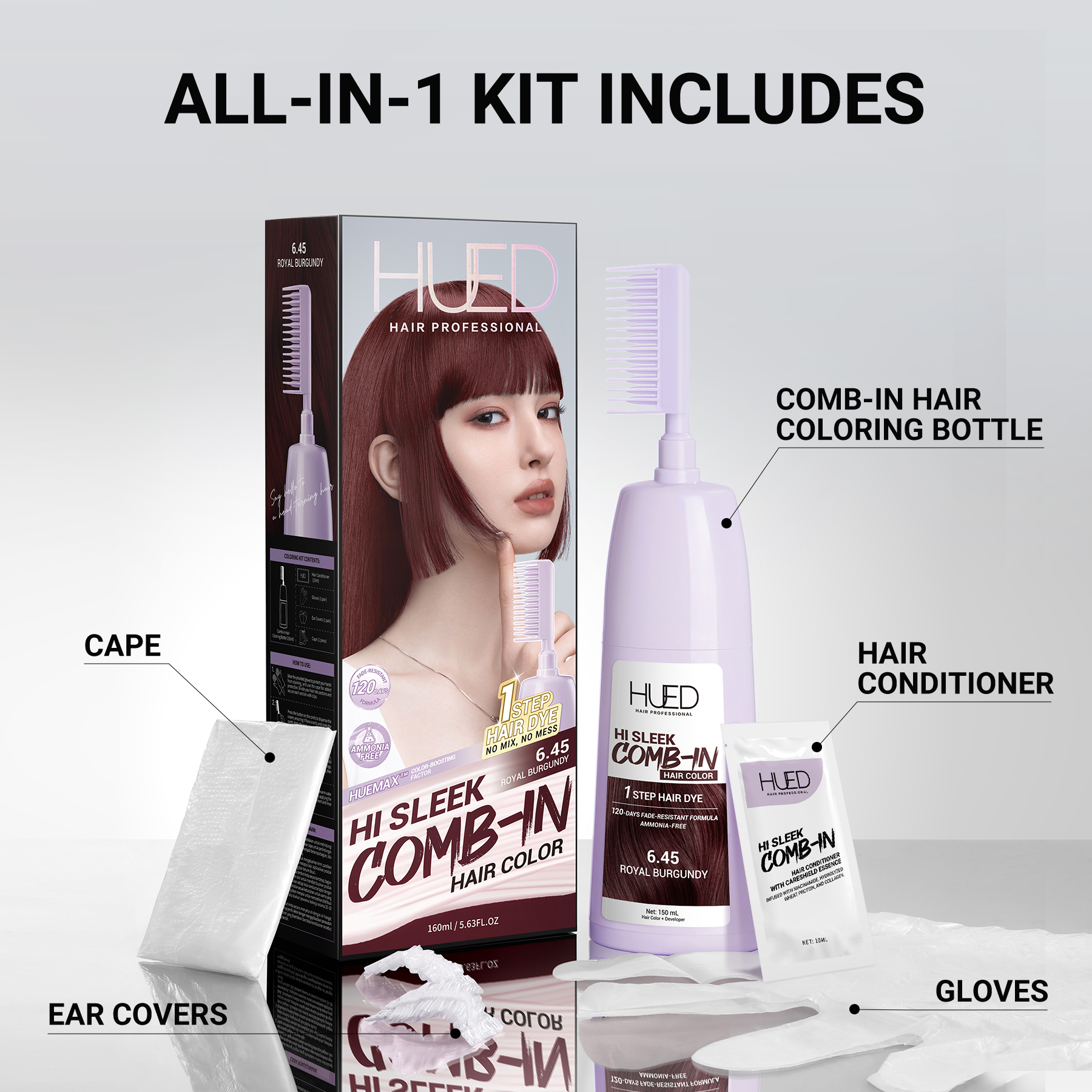 HUED Hi Sleek Comb-in Hair Color - 1 Step Salon-Fresh Formula with ...