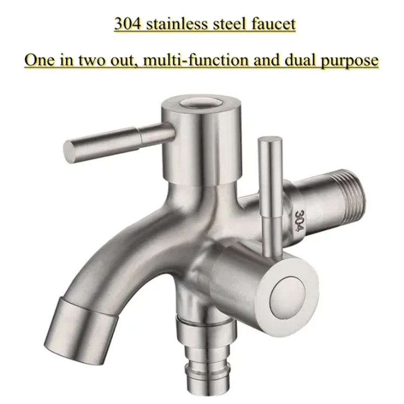 304 Stainless Steel 1 in 2 out Head Two Way Water Washer Tap Faucet in ...