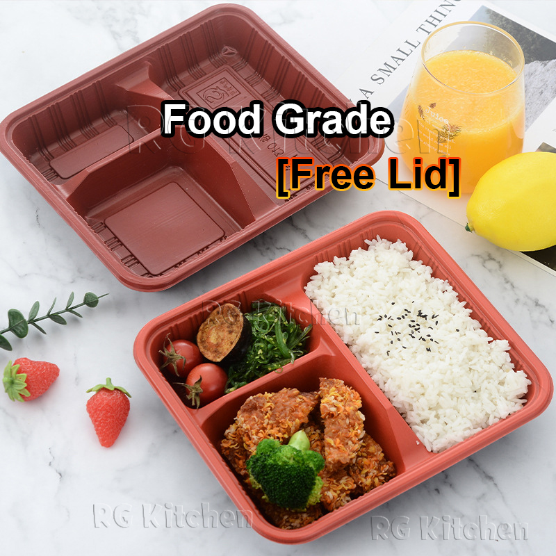 (100pcs) Thick food material red bento box 1/2/3/4/5 grid partition ...