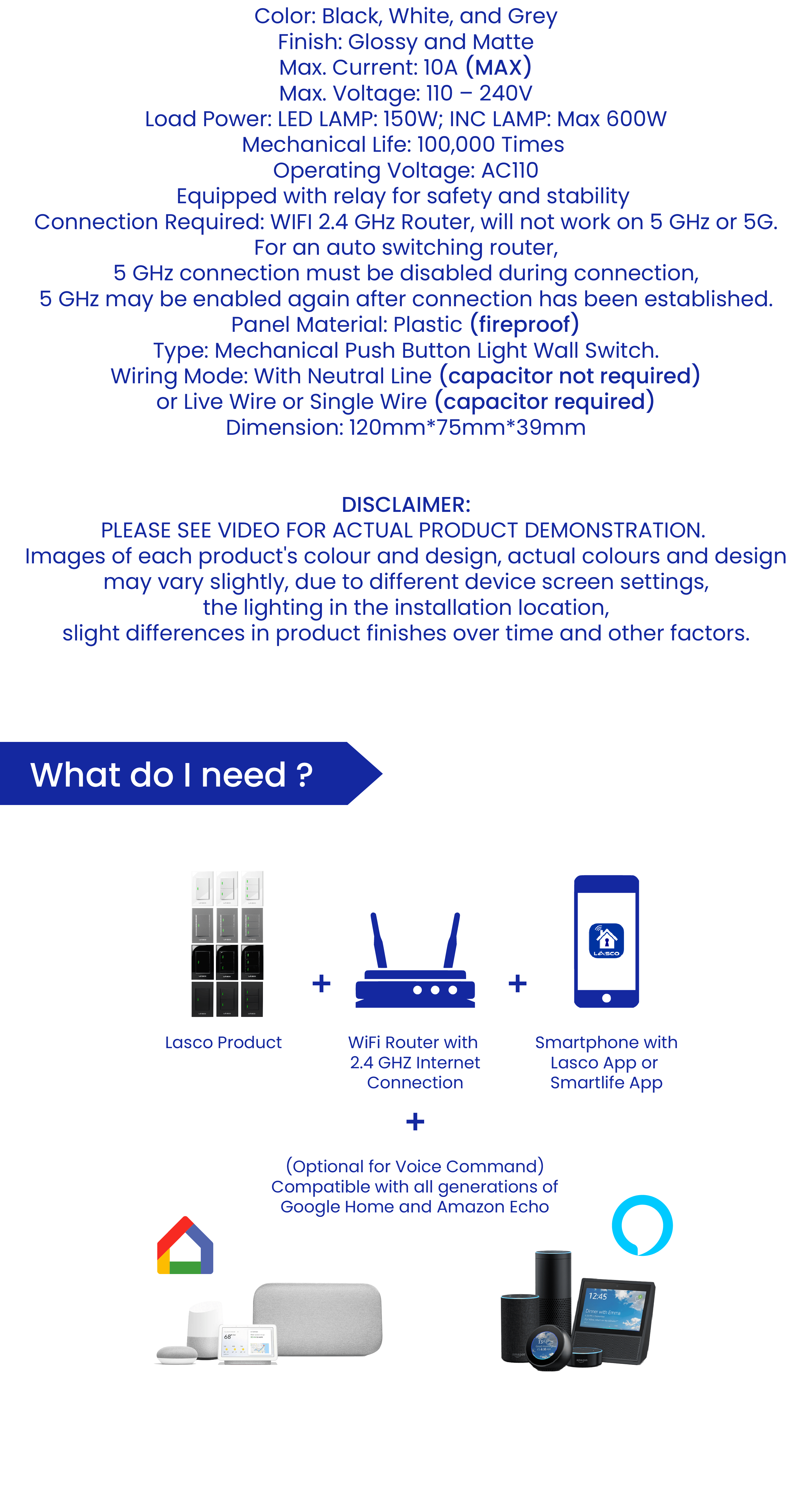 Lasco 3 Gang Wi-Fi Mechanical Wall Switch (White, Black, or Gray ...