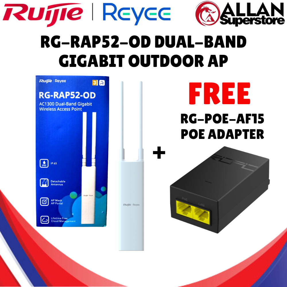 RUIJIE RG-RAP52-OD, Reyee Wi-Fi 5 AC1300 Dual-Band Outdoor Access Point | RG-POE-AF15 | Antenna ...