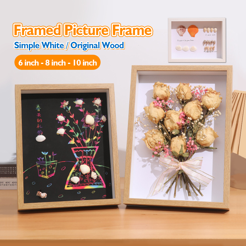3D Flower Frame Hollow Art Box Deep Frame Dried Flowers Wooden Photo ...