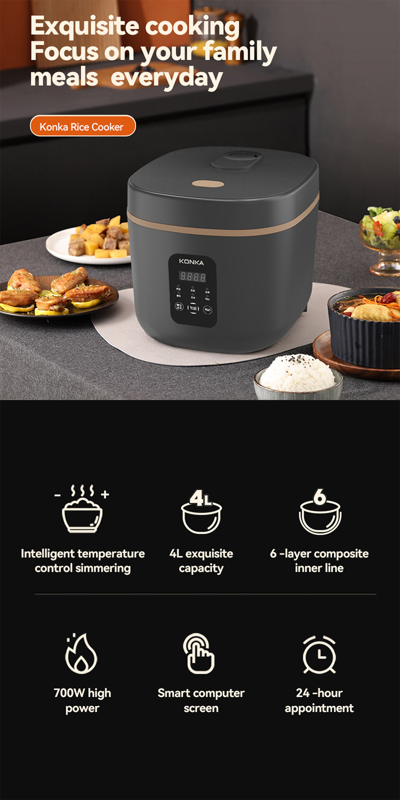Konka Electric Rice Cooker 4L Non-stick 24-hour appointment 700W Home Multi functional Rice ...