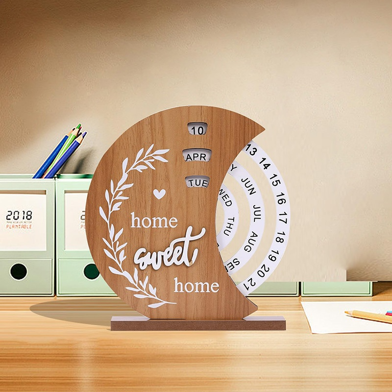Manual Rotating Creative Desk Calendar Wooden Perpetual Calendar ...