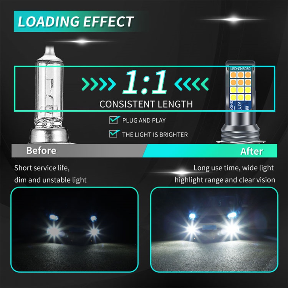 Three Color Car Led Fog Light 24smd LED Dual Color Daytime Running Front Universal H8/H11/16 For ...