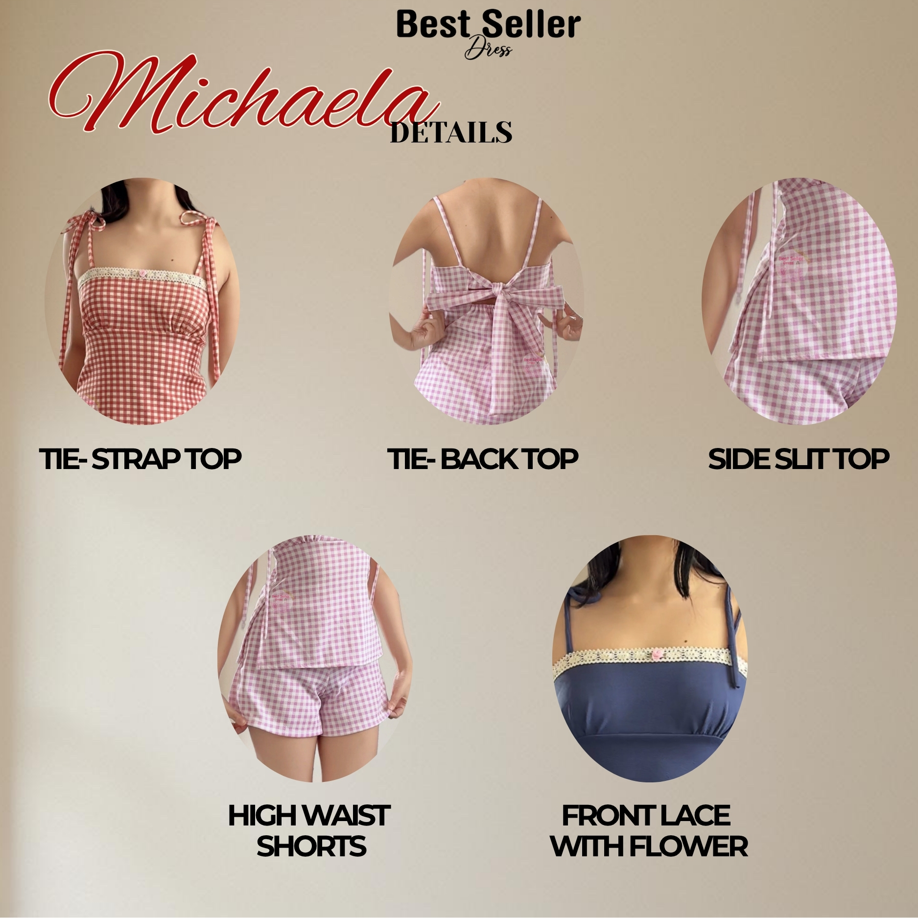 BSD Best Seller Michaela (XS-XL) Lace Self-Tie Top and Shorts With One ...