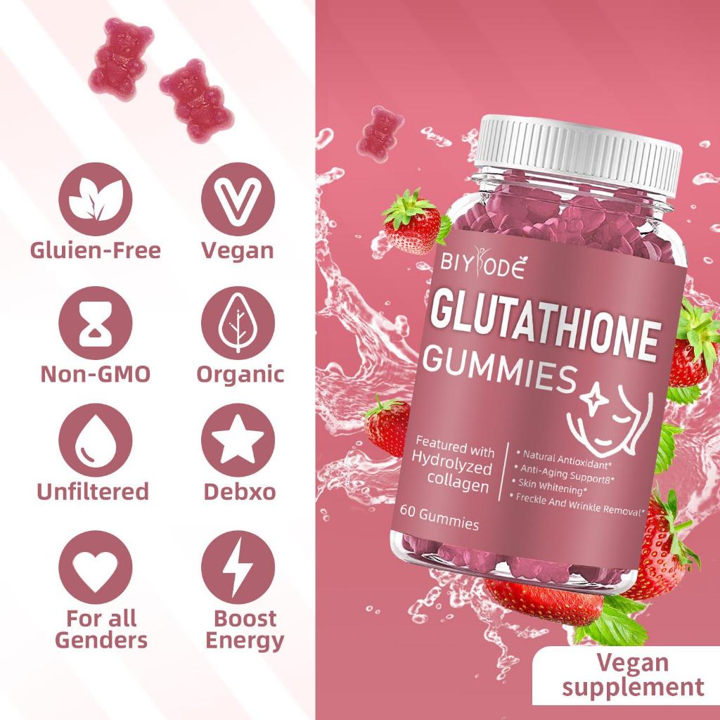 24h-BIYODE Glutathione Collagen Gummies Whitening Glow Anti-Aging ...