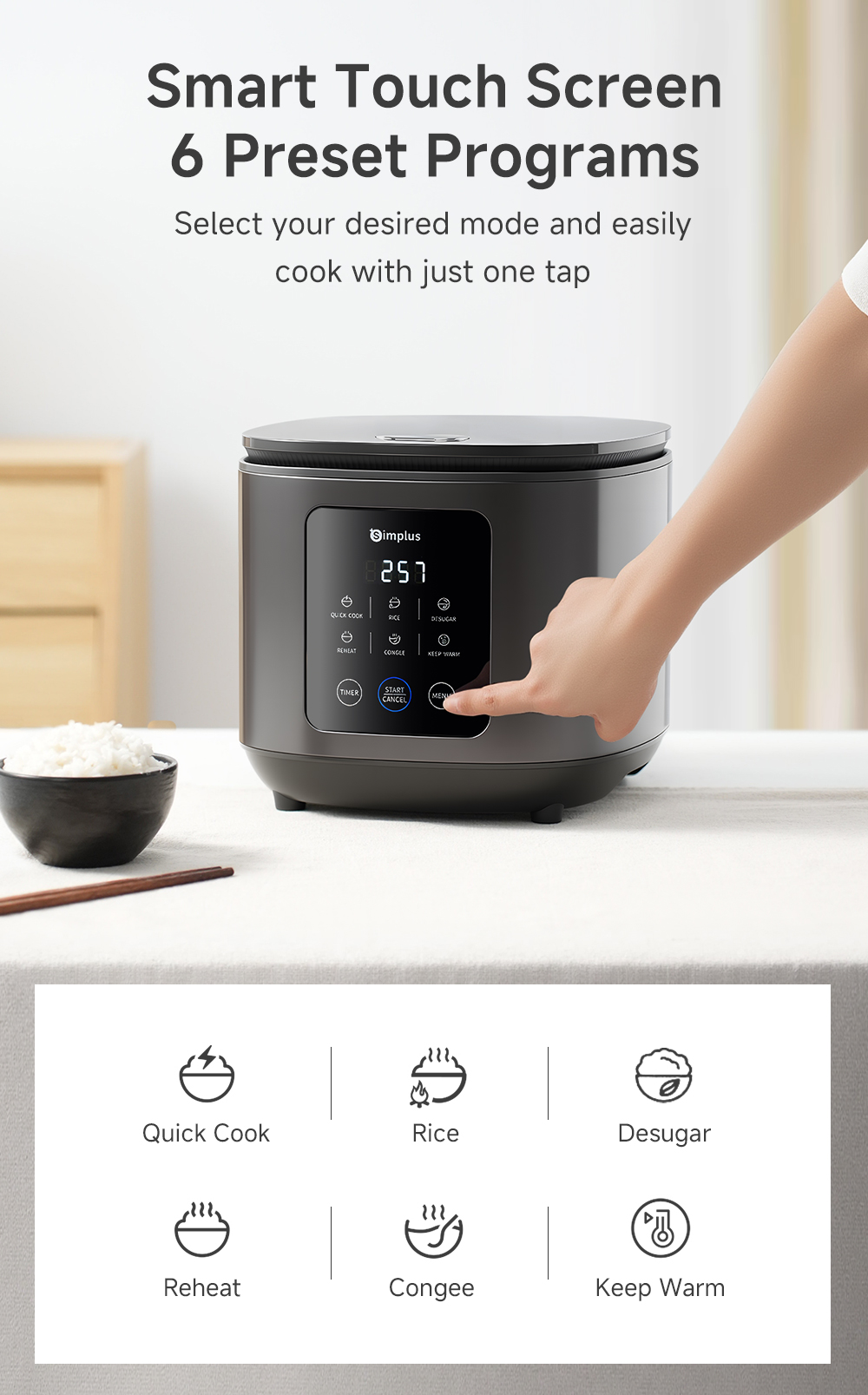 INSSA X Simplus 4L Low Sugar Rice Cooker - 6 Programs & 24H Timer, PFOA ...