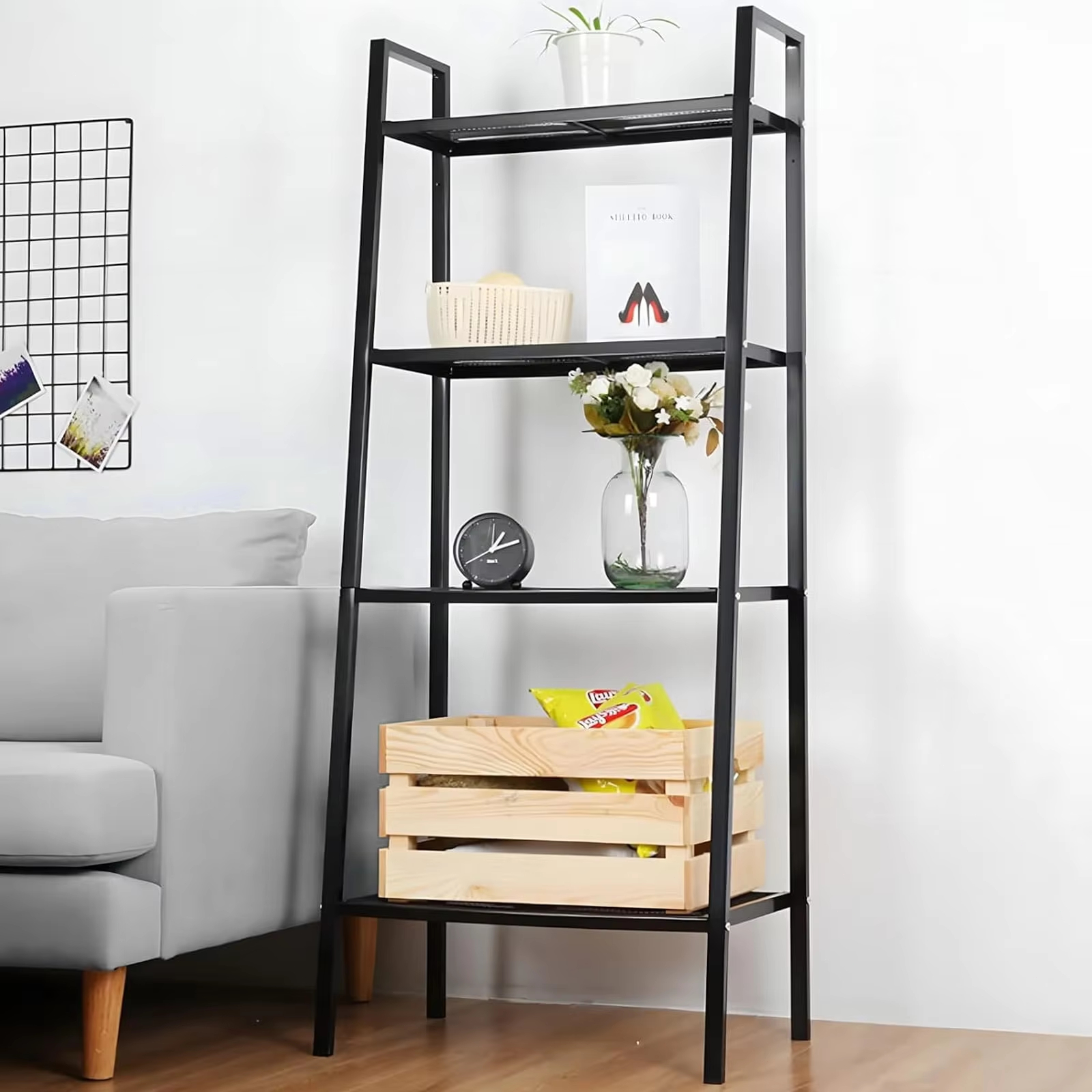 Trapezoidal Metal Bookshelf Storage Rack 3/4/5 Layers Organizer Rack ...
