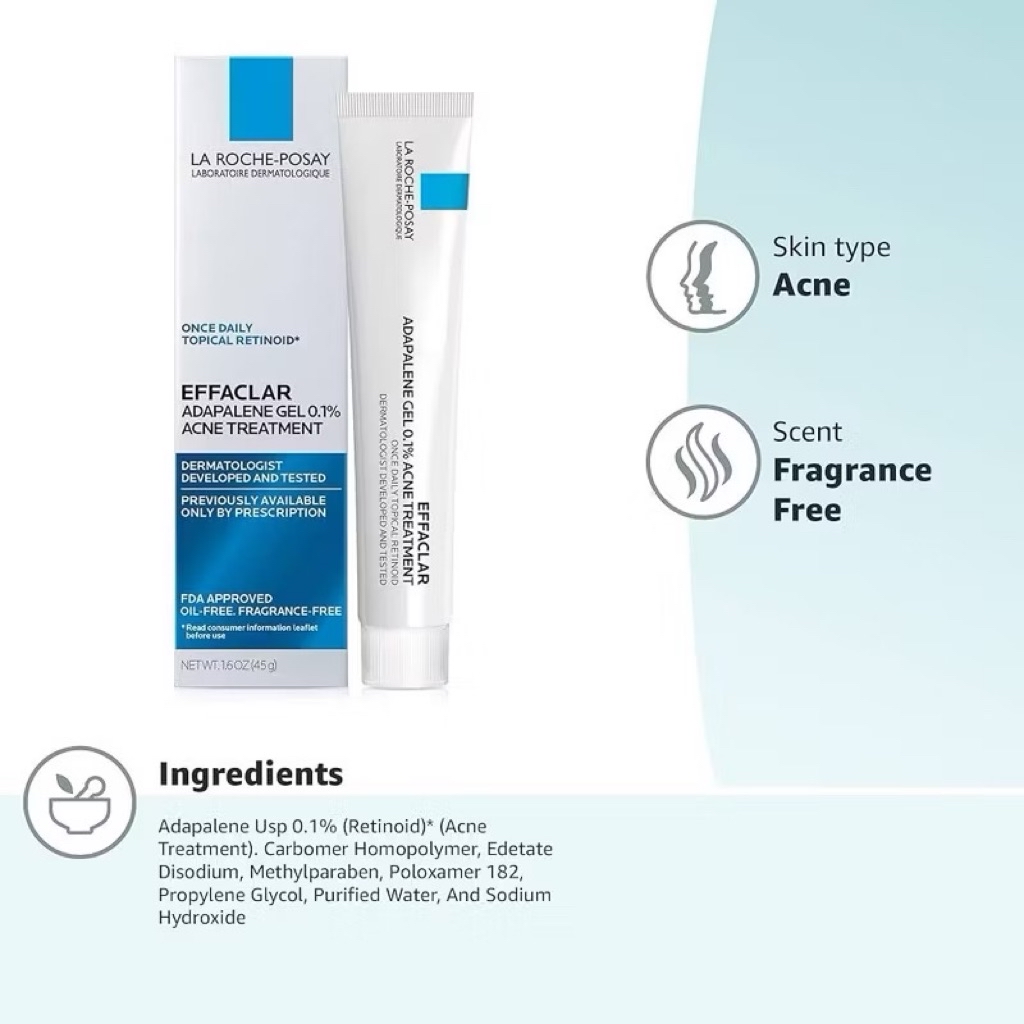 La Roche-Posay Effaclar Ad-apa-lene Gel 0.1% Acne Treatment (45g ...