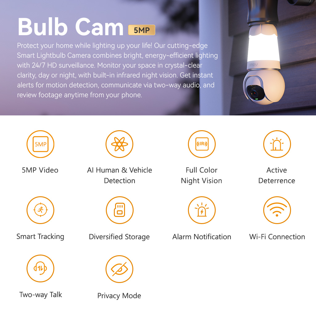 Imou Bulb Cam 5MP CCTV Security Indoor Camera with Color Night Vision ...