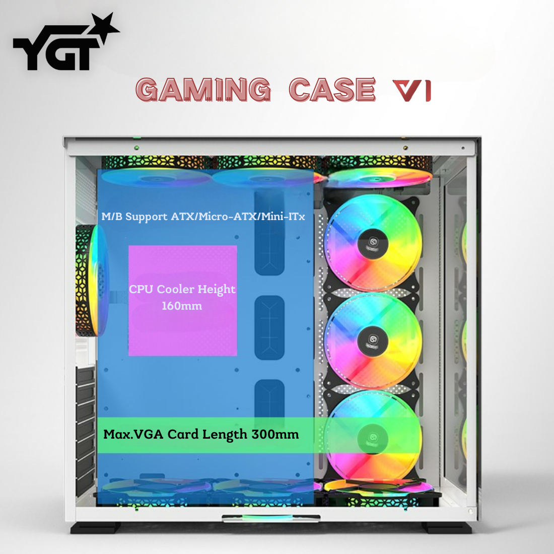 YGT V1 Dual-Chamber ATX Gaming PC Case Tempered Glass Panoramic View ...