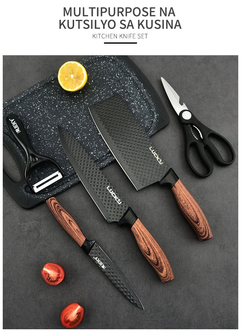 High Quality Kitchen Knife Set 6-Piece Black Stainless Steel ...