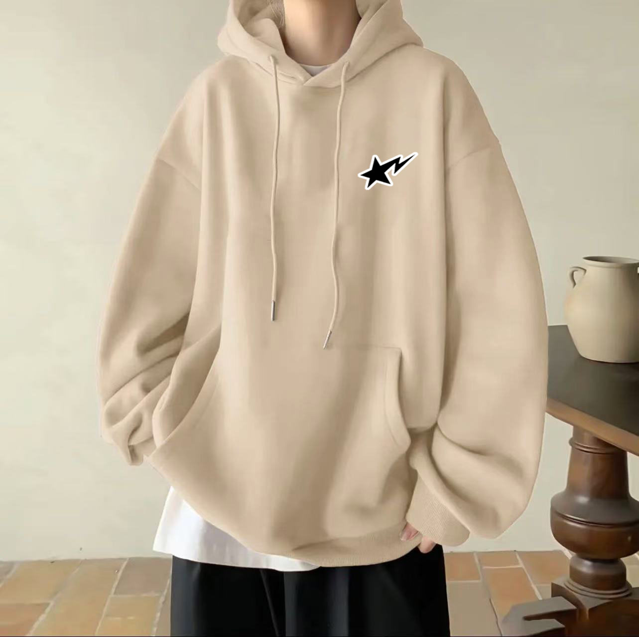 European and American style men's lucky hooded sweatshirt, zipperless ...