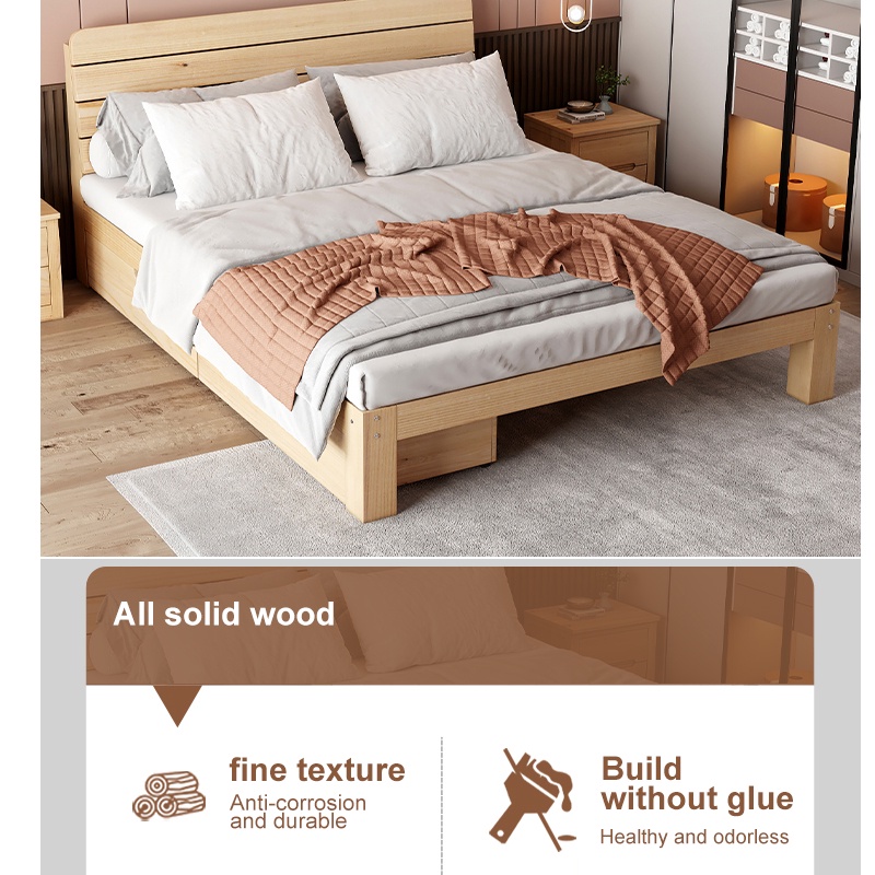 Solid wood bed with drawers 120/150/180 CM double wooden bed frame ...