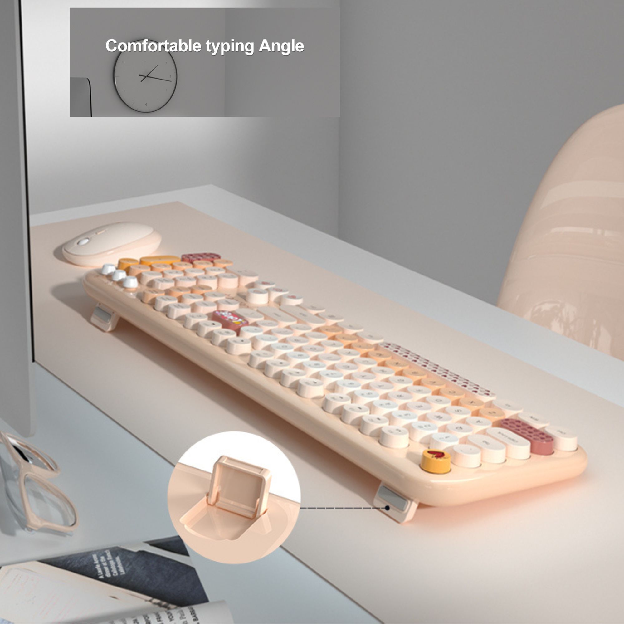 MOFII Lovely wireless keyboard & mouse set Lovely Design keycaps Silent ...