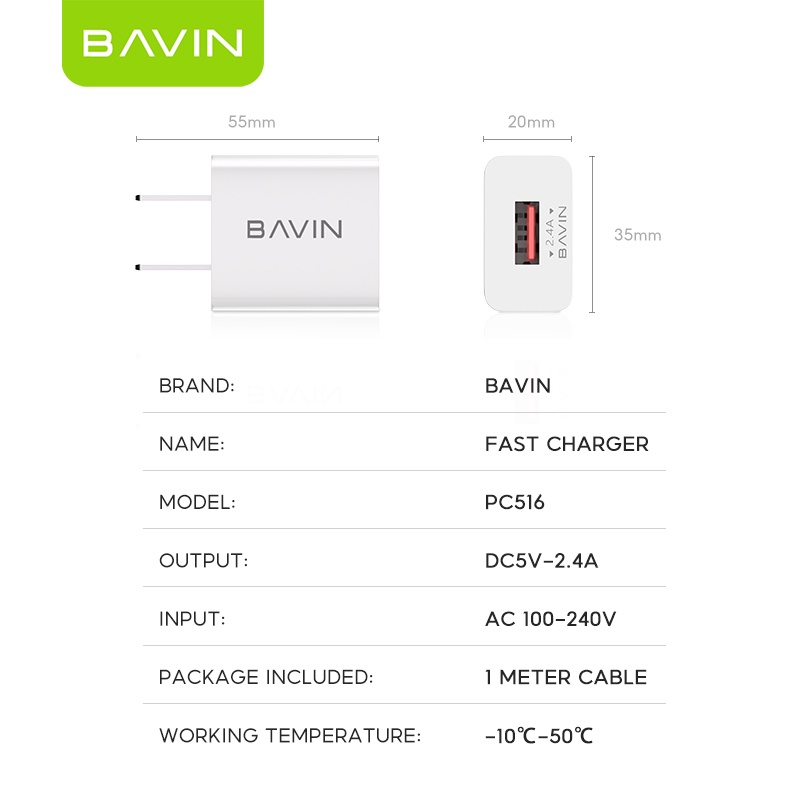 Original BAVIN 1.3A/2.4A Fast Charger Adapter With Cable For Android ...
