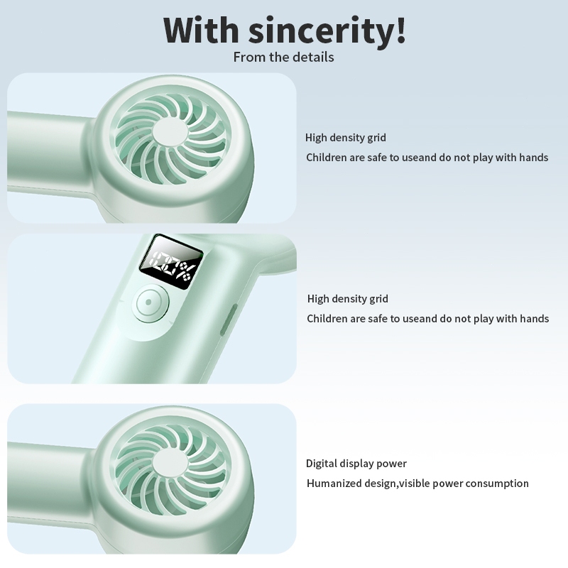 Mini Fan Rechargeable Handheld Jet Fan Strong Wind 5 Gear Wind Digital ...