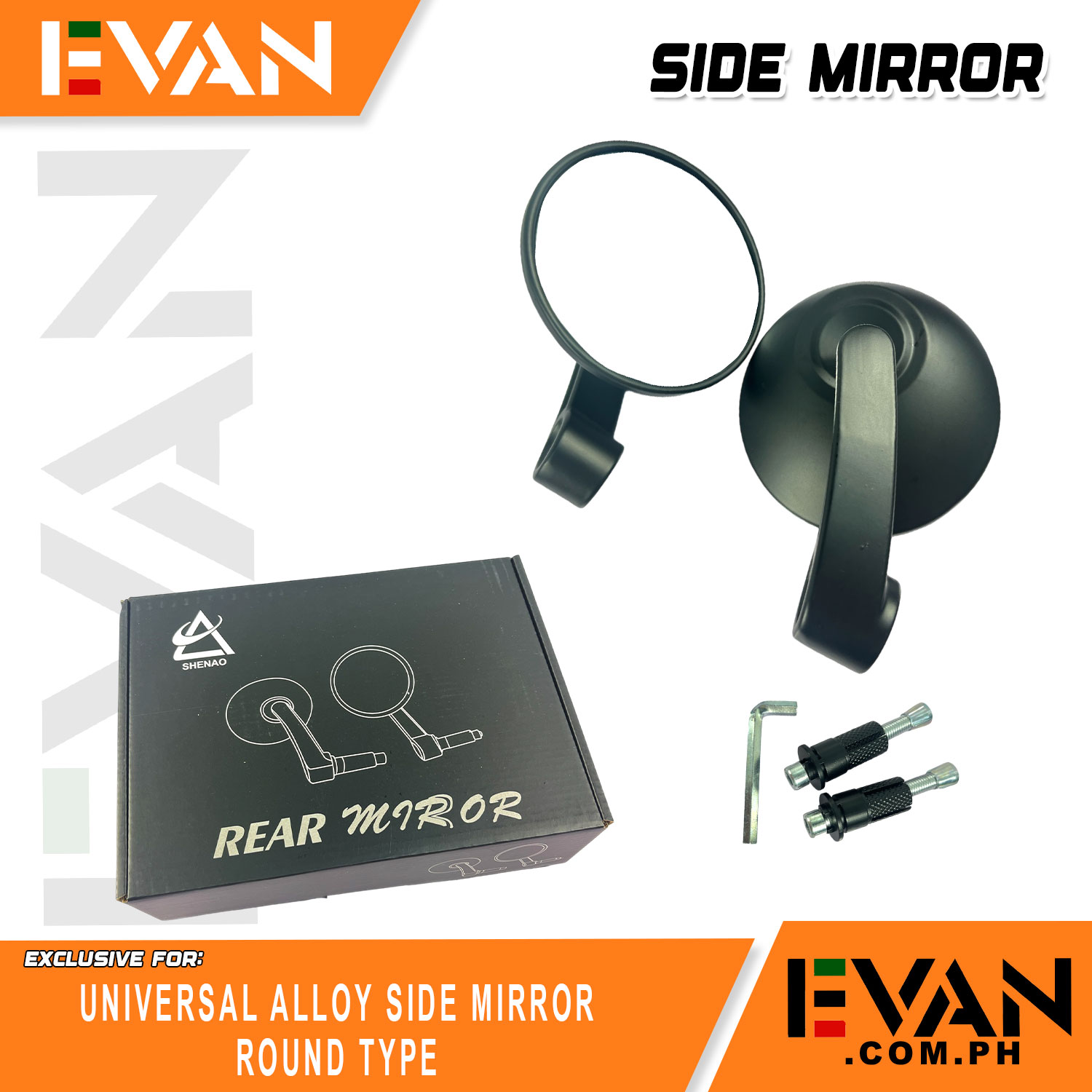 EVAN.COM UNIVERSAL SIDE MIRROR ROUND TYPE WITH BOLTS AND NUTS FOR ...