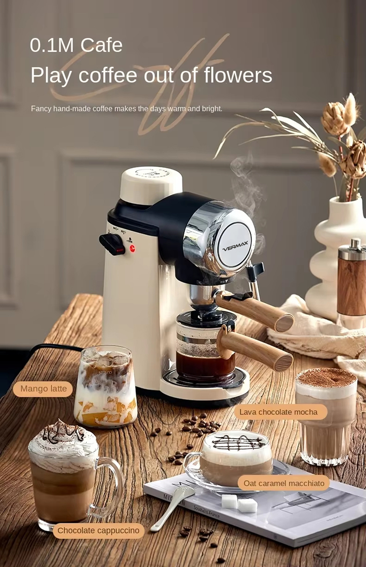 Vermax Mini Espresso Machine 5Bar Potable Coffee Maker Temperature ...