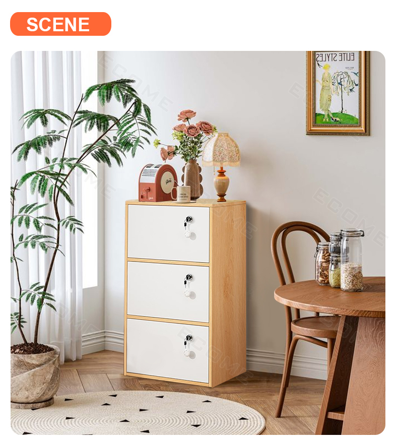 3 Layers Cabinet Storage Cabinet with 3 Locks for Home Furniture Wood ...
