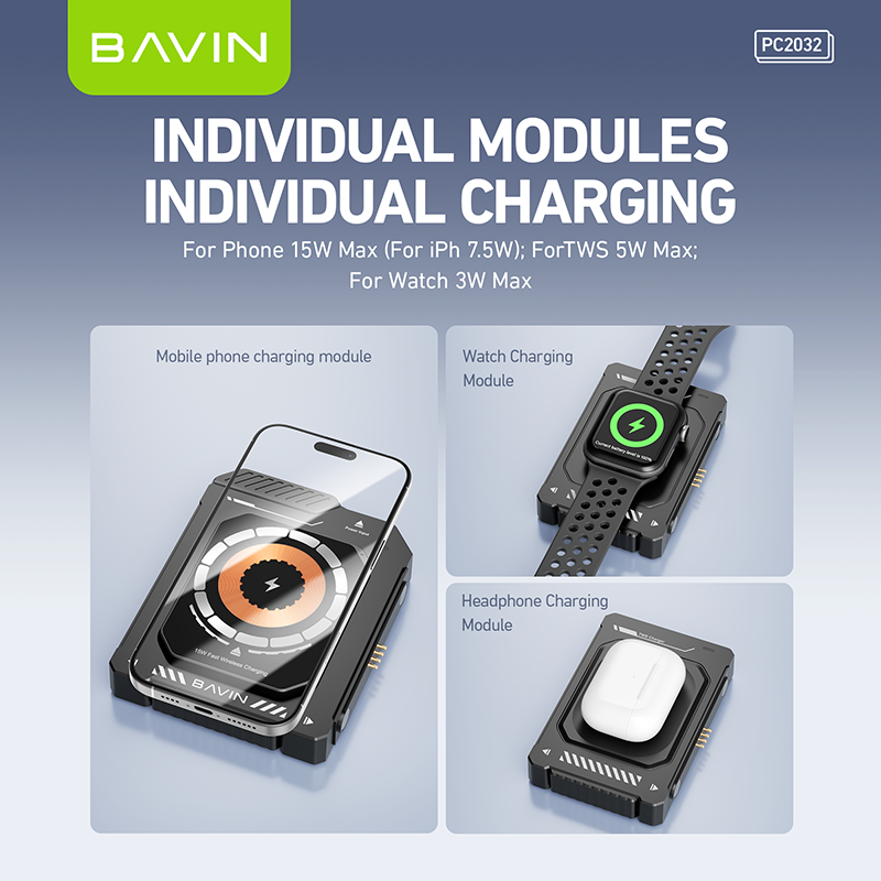BAVIN PC2032 Removable 3in1 Wireless Magnetic Charger 15W Wireless Charging Station for iPh ...