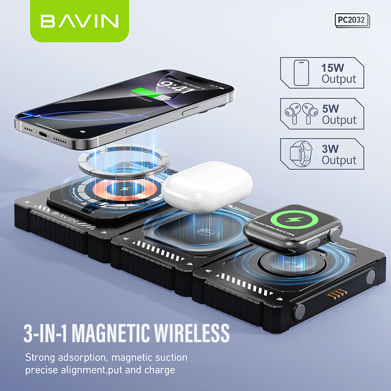 BAVIN PC2032 Removable 3in1 Wireless Magnetic Charger 15W Wireless ...