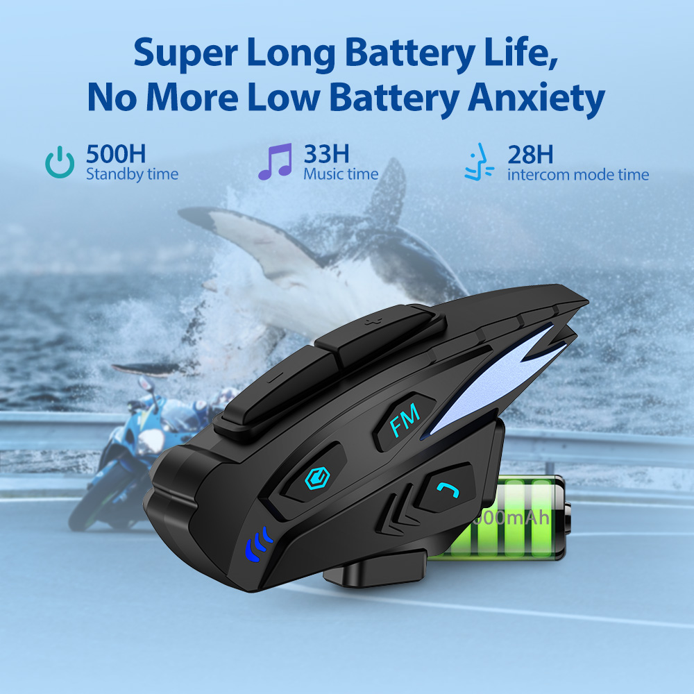 GEARELEC Shark Bluetooth Motorcycle Intercom Helmet Headset 1000m ...