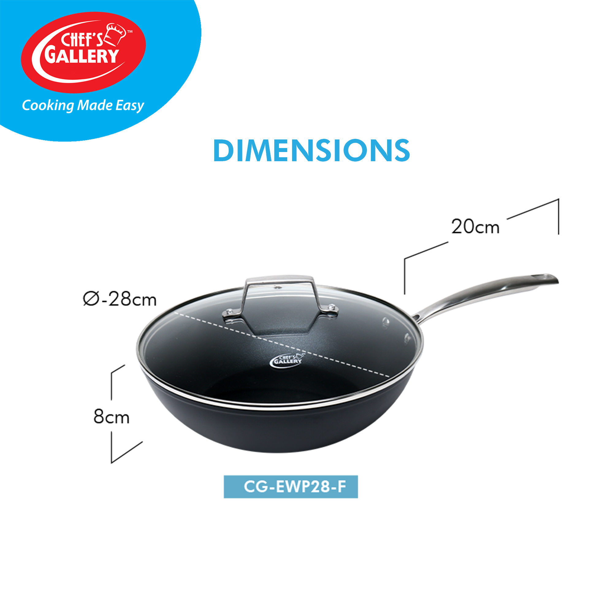 Chef's Gallery Greblon Non-Stick C2+ Noir Forged Wok Pan 28cm ...