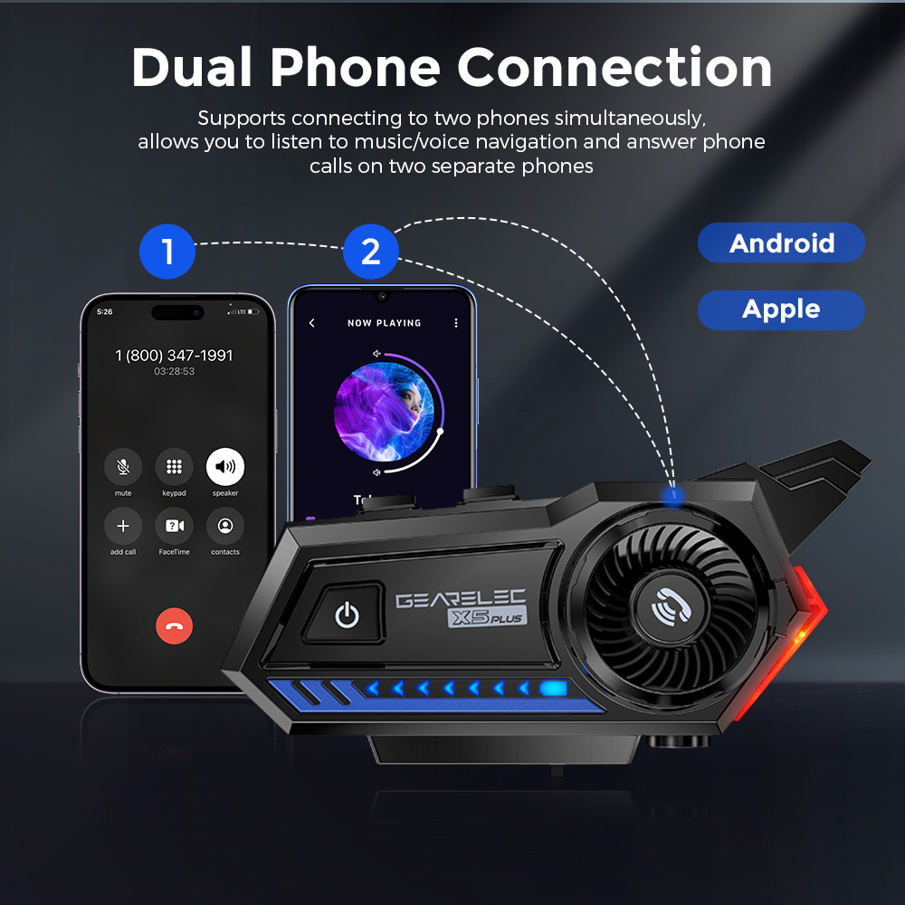 GEARELEC BT12 Motorcycle Helmet Bluetooth Headset Motorbike Wireless ...