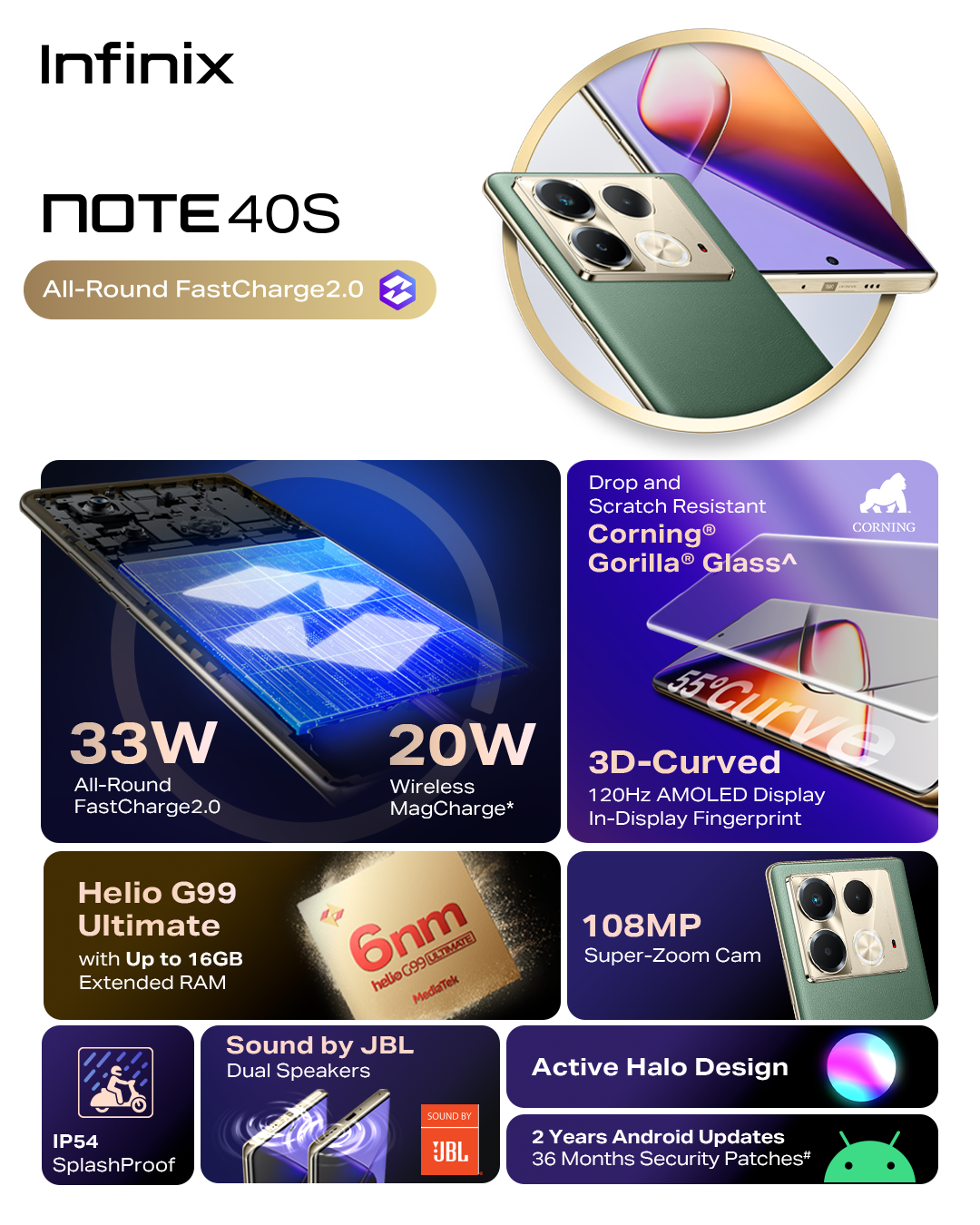 Infinix NOTE 40S, (up to 16GB [8+256], MediaTek Helio G99 Ultimate (1 Year Local Warranty ...