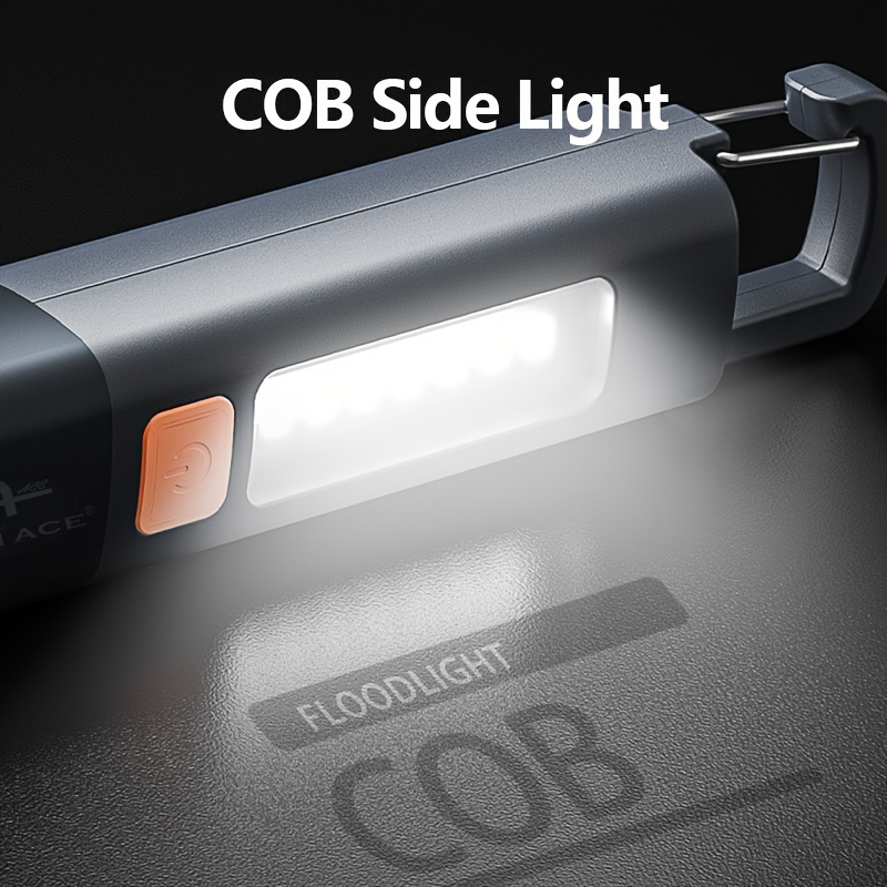 Ultra-Bright LED Flashlight-Rechargeable& with Hook & Zoom,COB Side ...