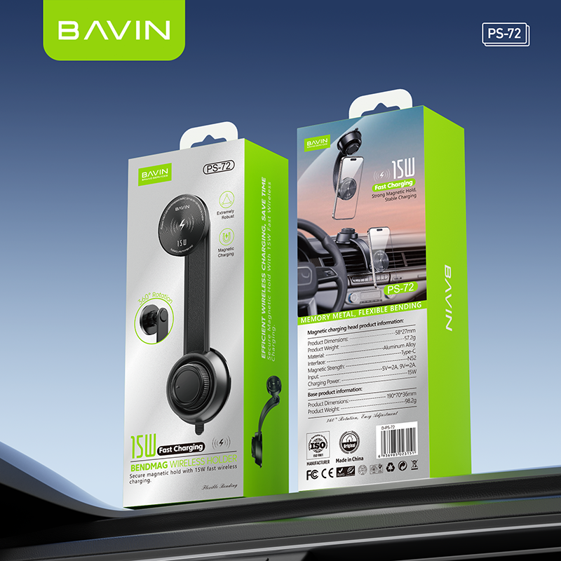 BAVIN PS72 15W Magnetic Wireless Charging Car Phone Holder Metal Soft Holder w/ 360 Rotation ...