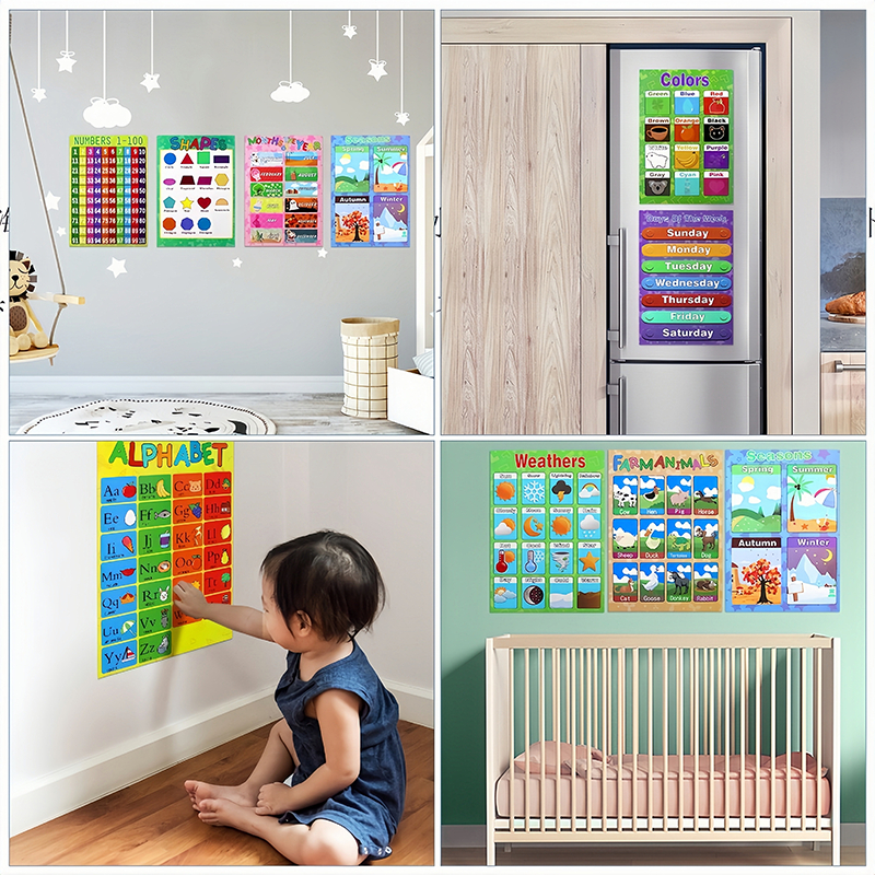 16pcs chart for kid educational set English Alphabet Numbers Colors ...