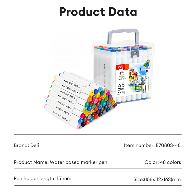 Deli 24/36/48/60/80 Color Marker Alcohol Triangle Markers Set Color ...