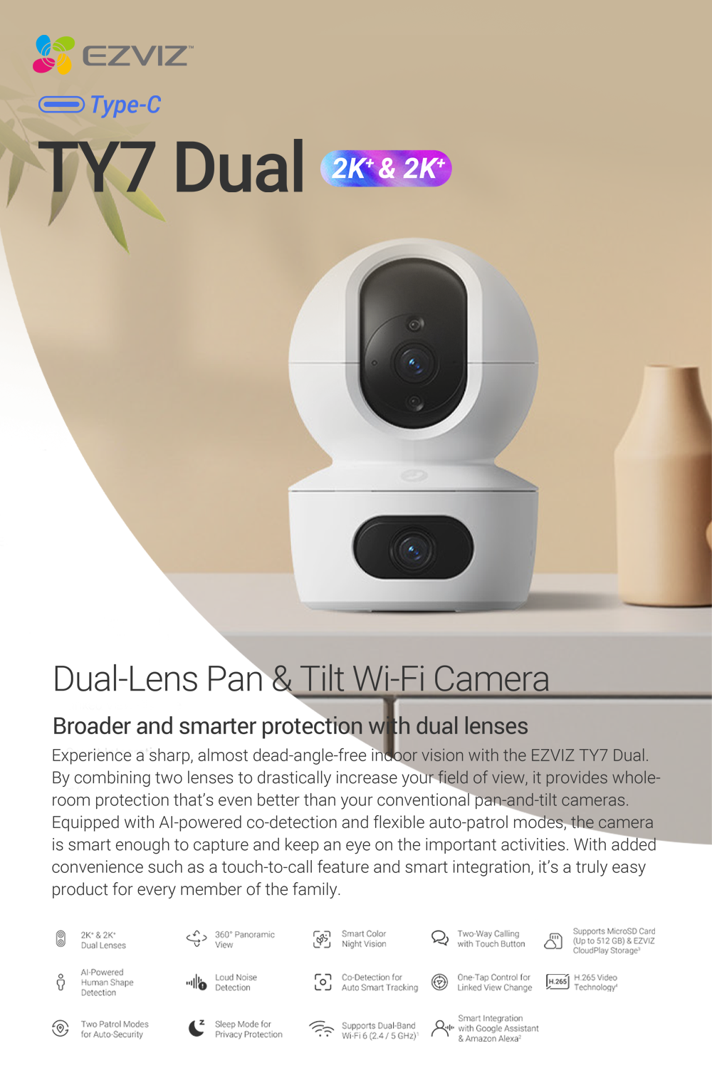 EZVIZ TY7 Dual 2K⁺ Dual Lens CCTV camera Wifi Cam Wireless 360°P&T ...