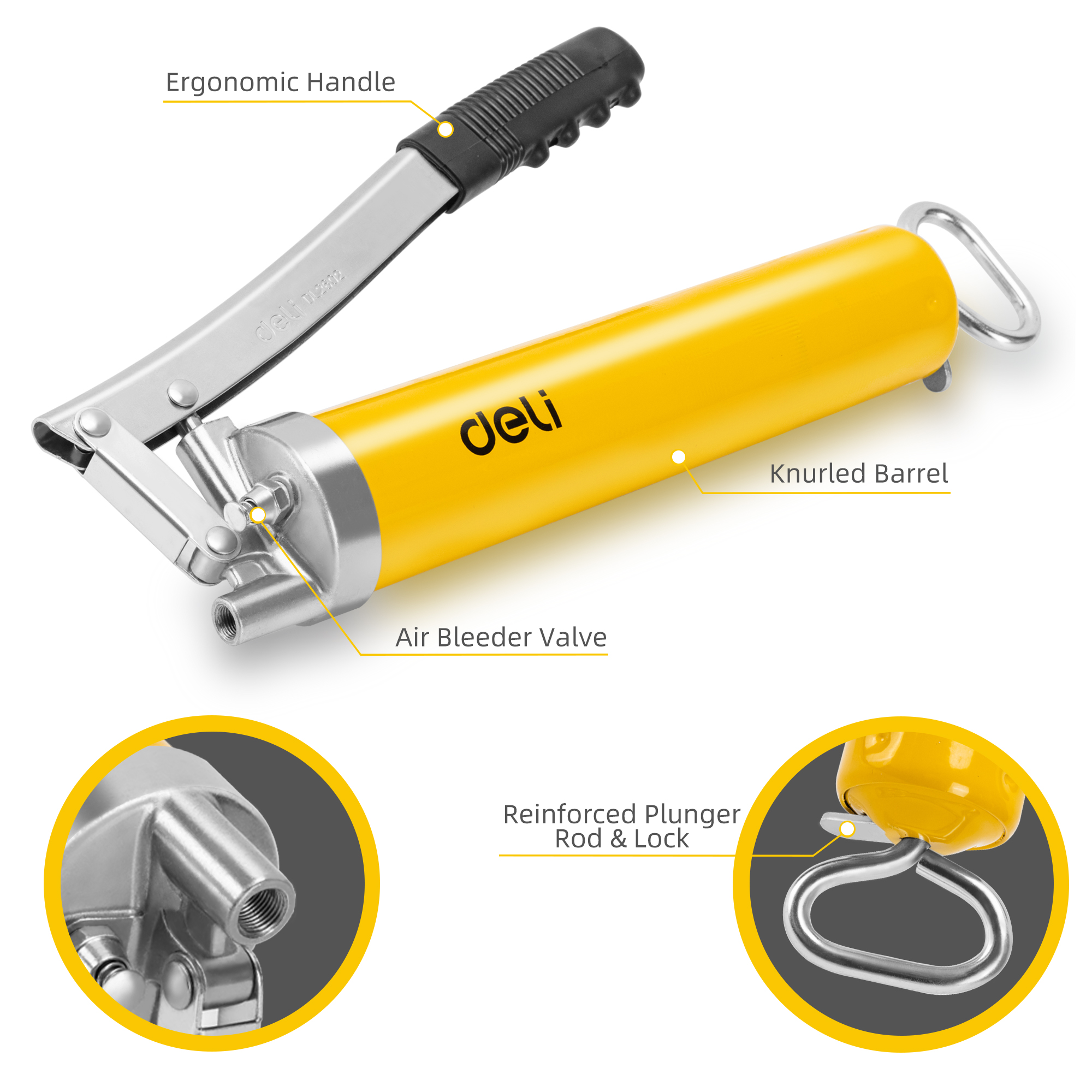 Deli Tools Grease Gun 4500PSI 400cc 3 Tubes Machinery Grease Pump ...