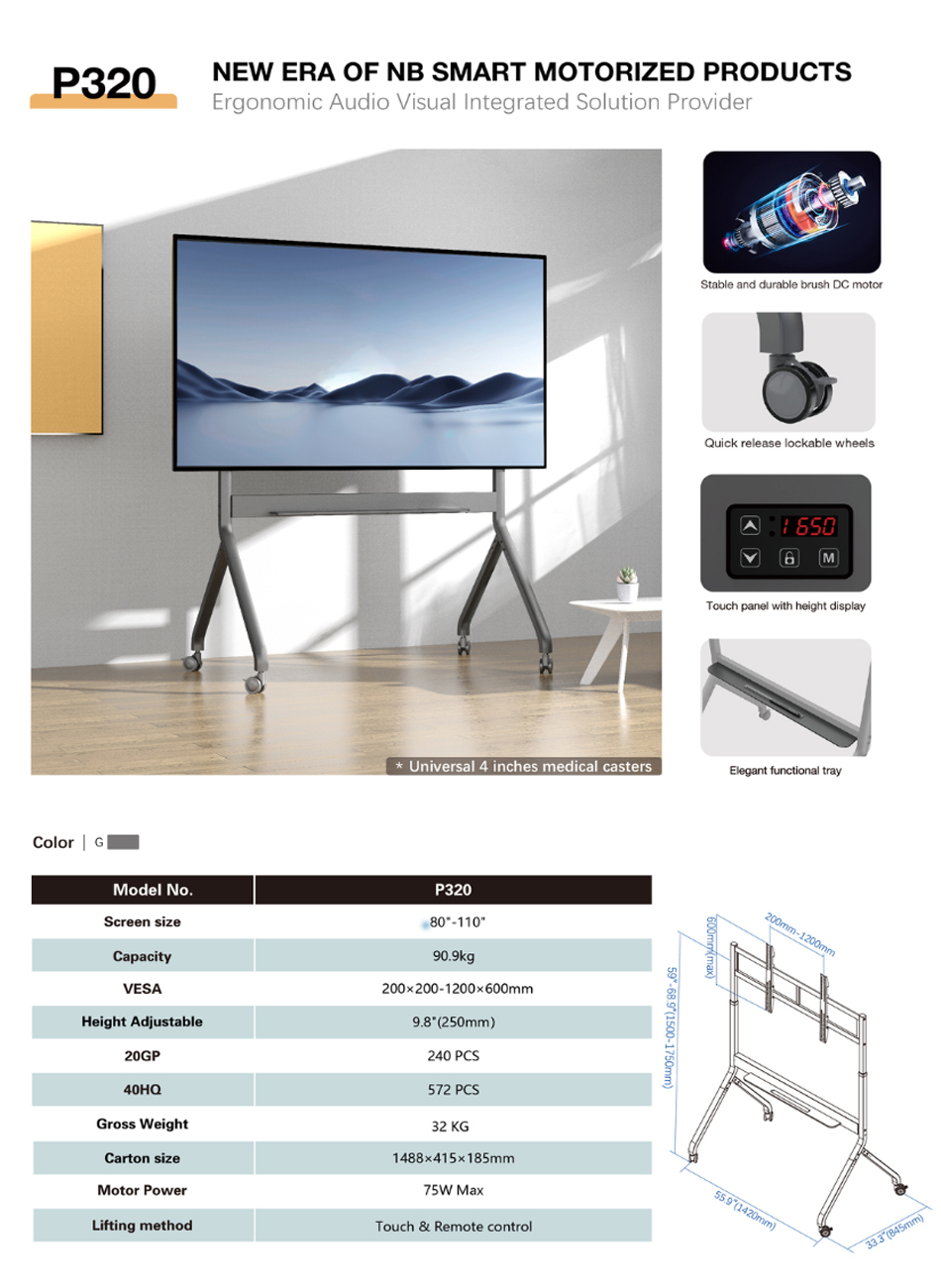 North Bayou NB P320 80-110" Heavy-Duty Motorized TV Stand Mobile Cart ...