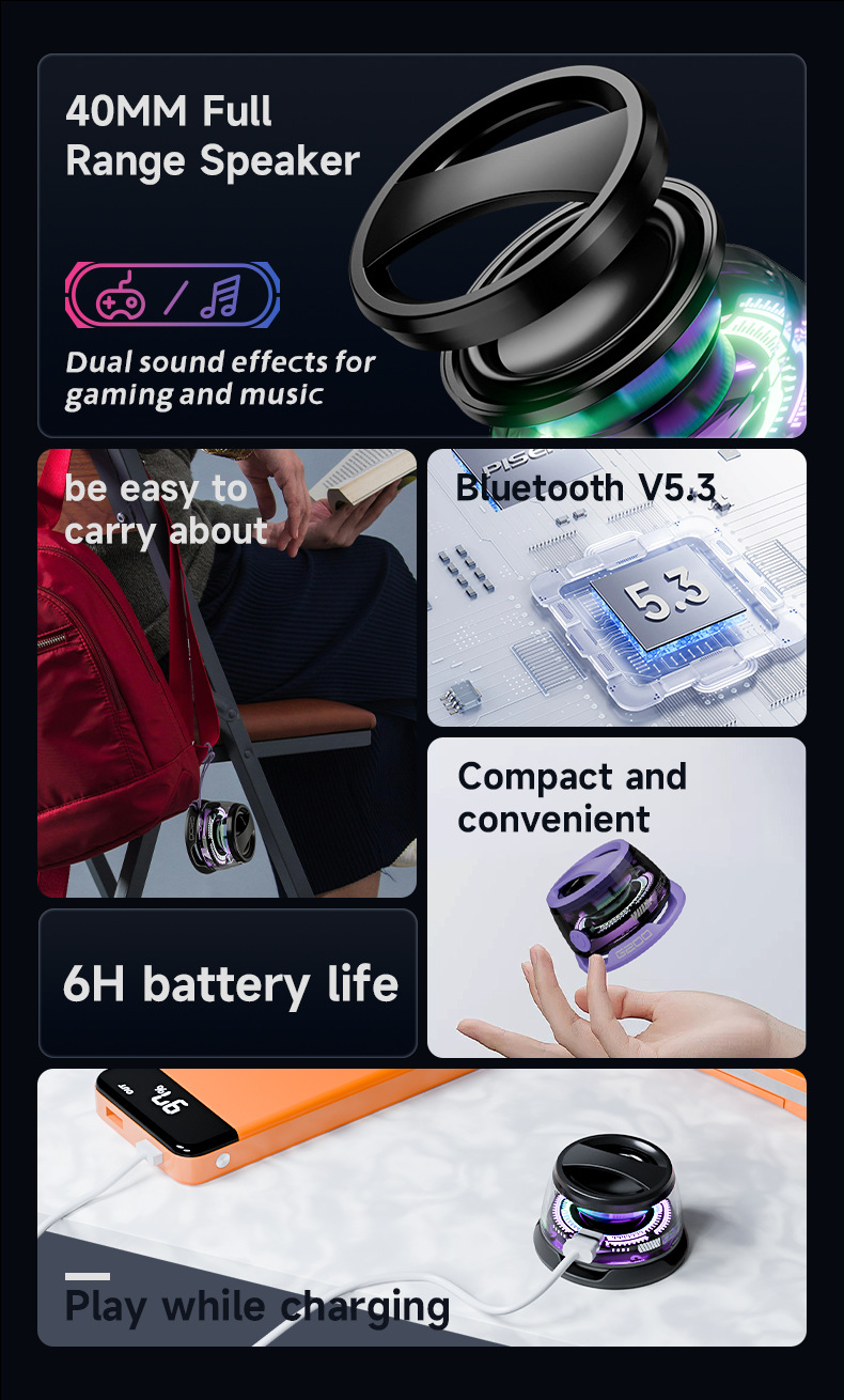 ODSCN G200 Mini Magnetic Bluetooth Speaker with RGB Bluetooth 5.3 Phone ...