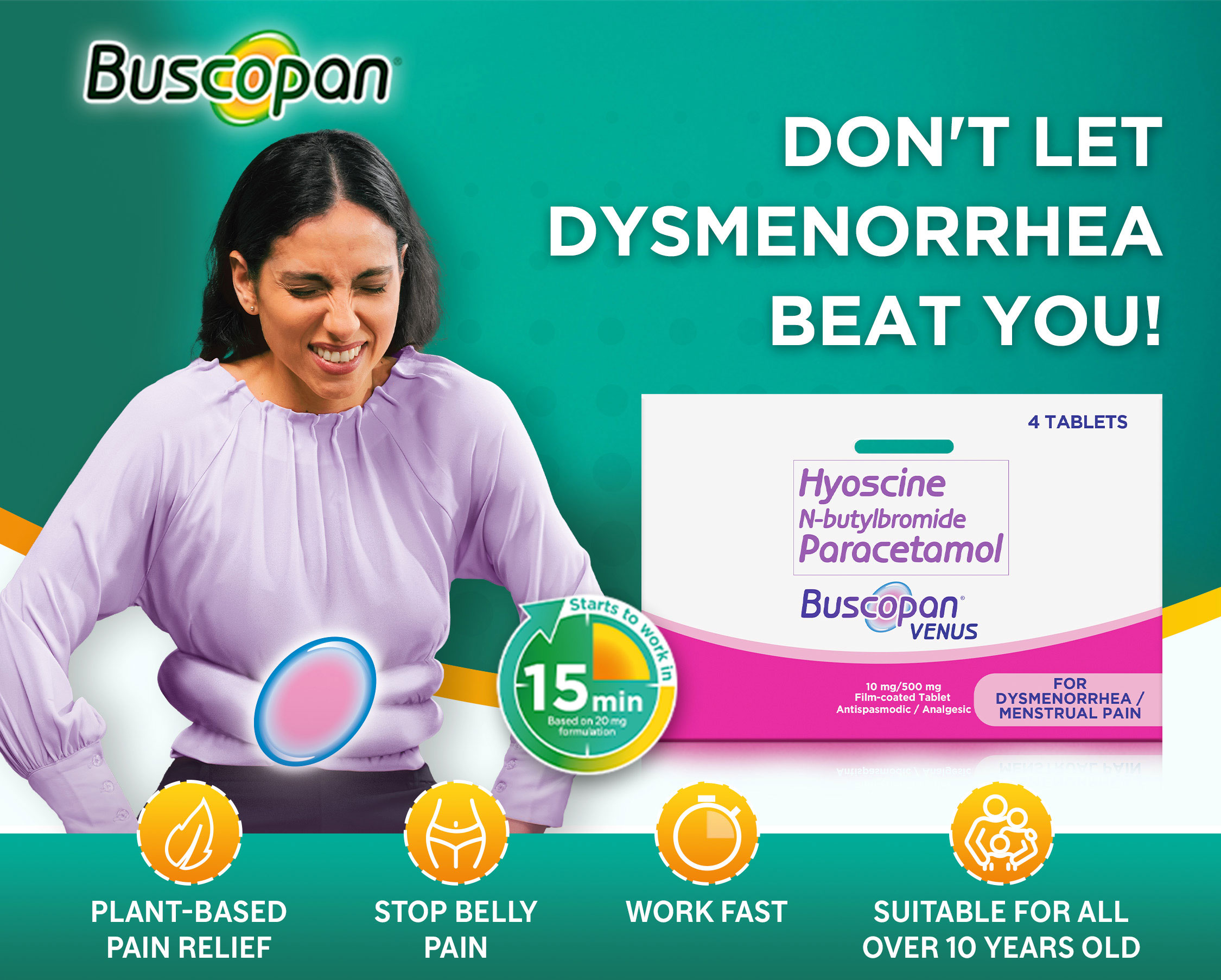 Buscopan Venus Relief Menstrual Period Cramps, Reduces Pain ...