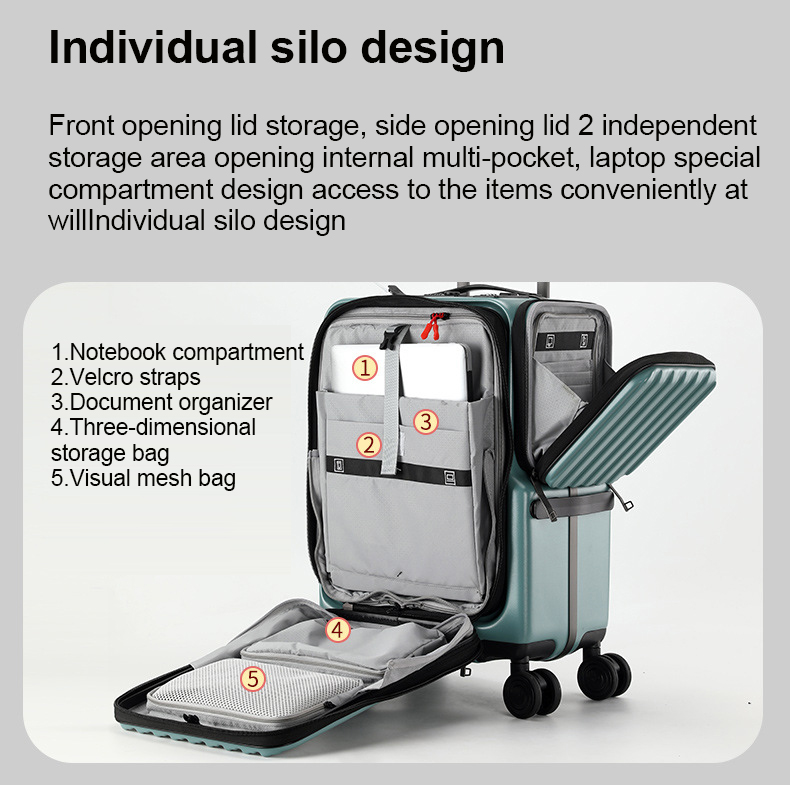 CHARLES X Aluminum frame luggage front opening multi-function business ...
