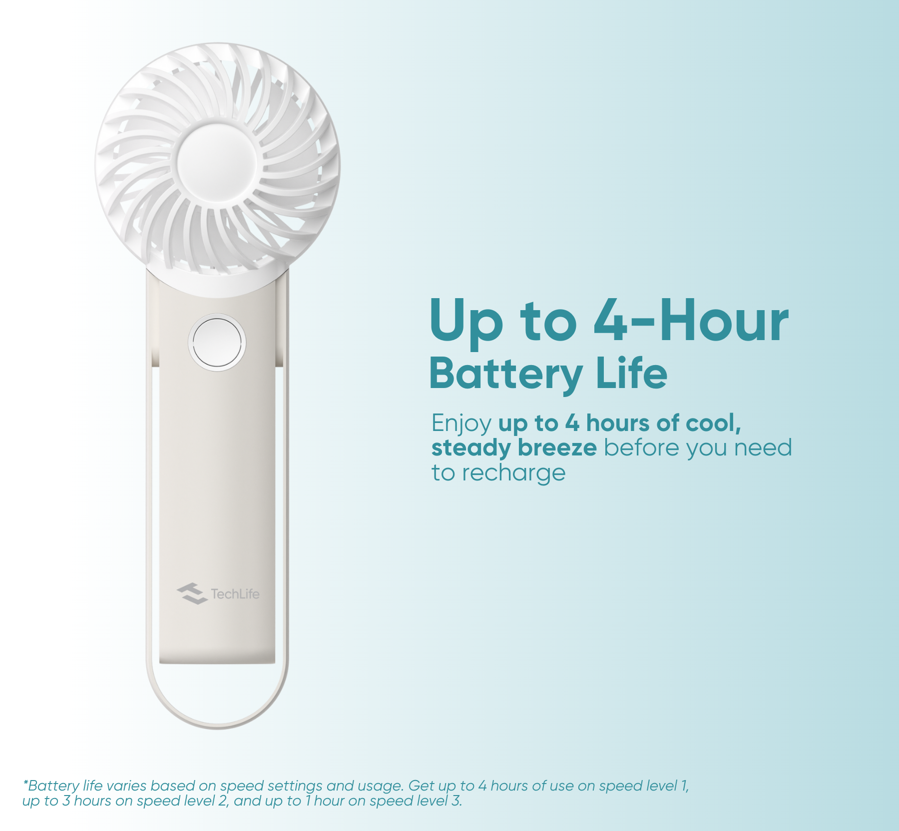 TechLife Mini Handheld Fan l 3 Speed Levels l Up to 4-Hour Battery Life ...