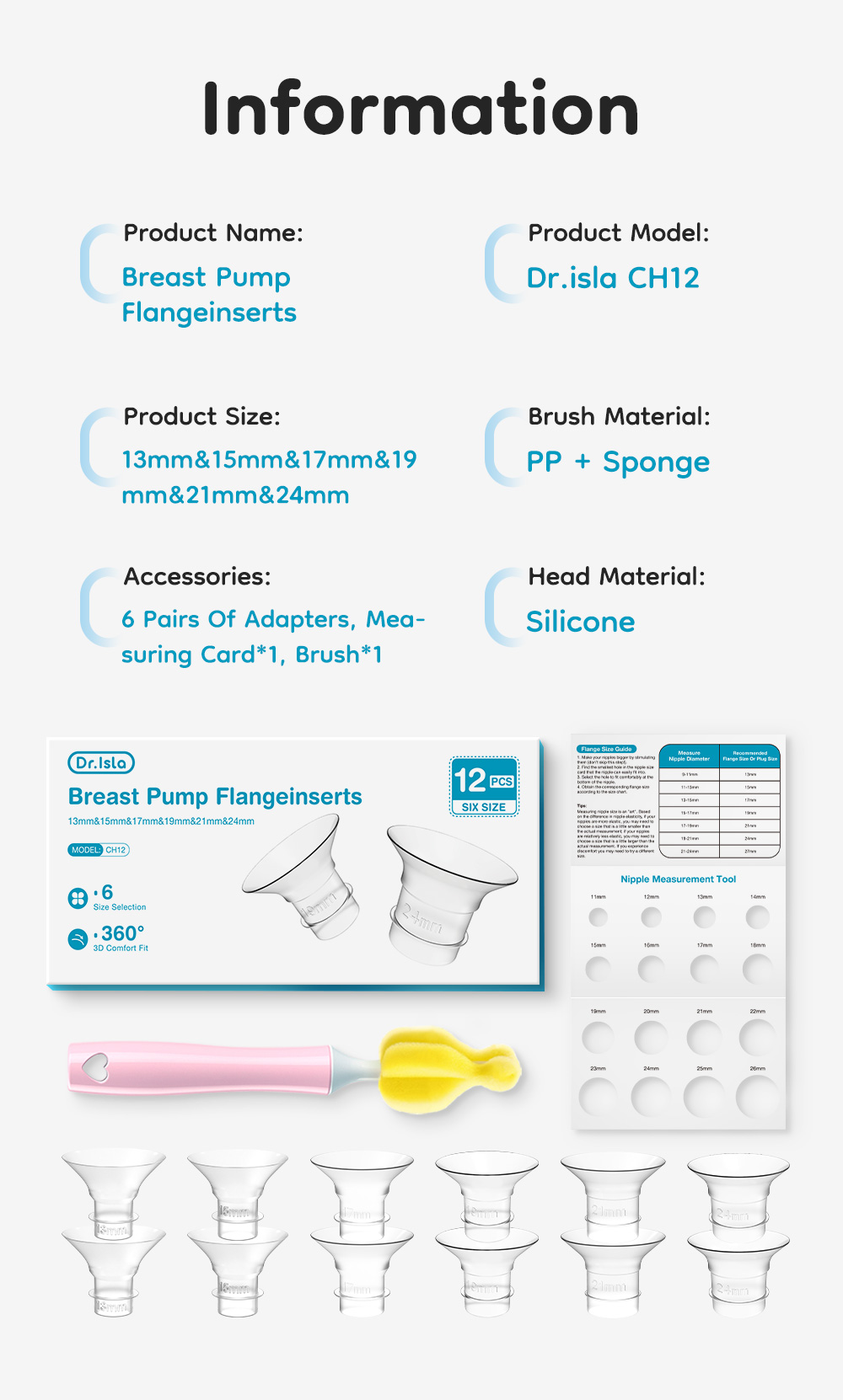 Dr.isla Breast Pump Clear Flange Insert Shield Converter 13mm 15mm 17mm ...