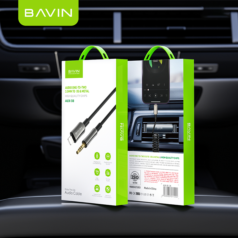 BAVIN AUX38 3.5mm to iPh / Type-C Aux Converter Spring Expansion Wire w/ High Fidelity Decoding ...