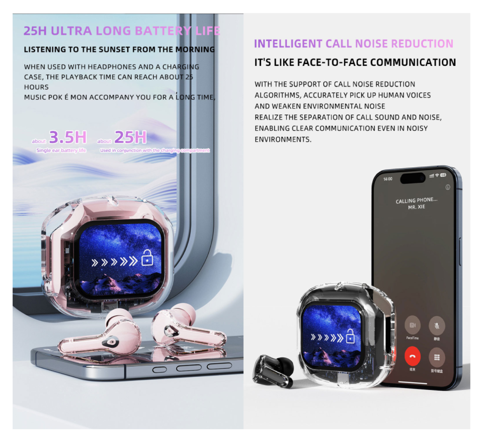 Q20 Pro Wireless Earphones Touch Screen Display ANC ENC Gaming Noise ...