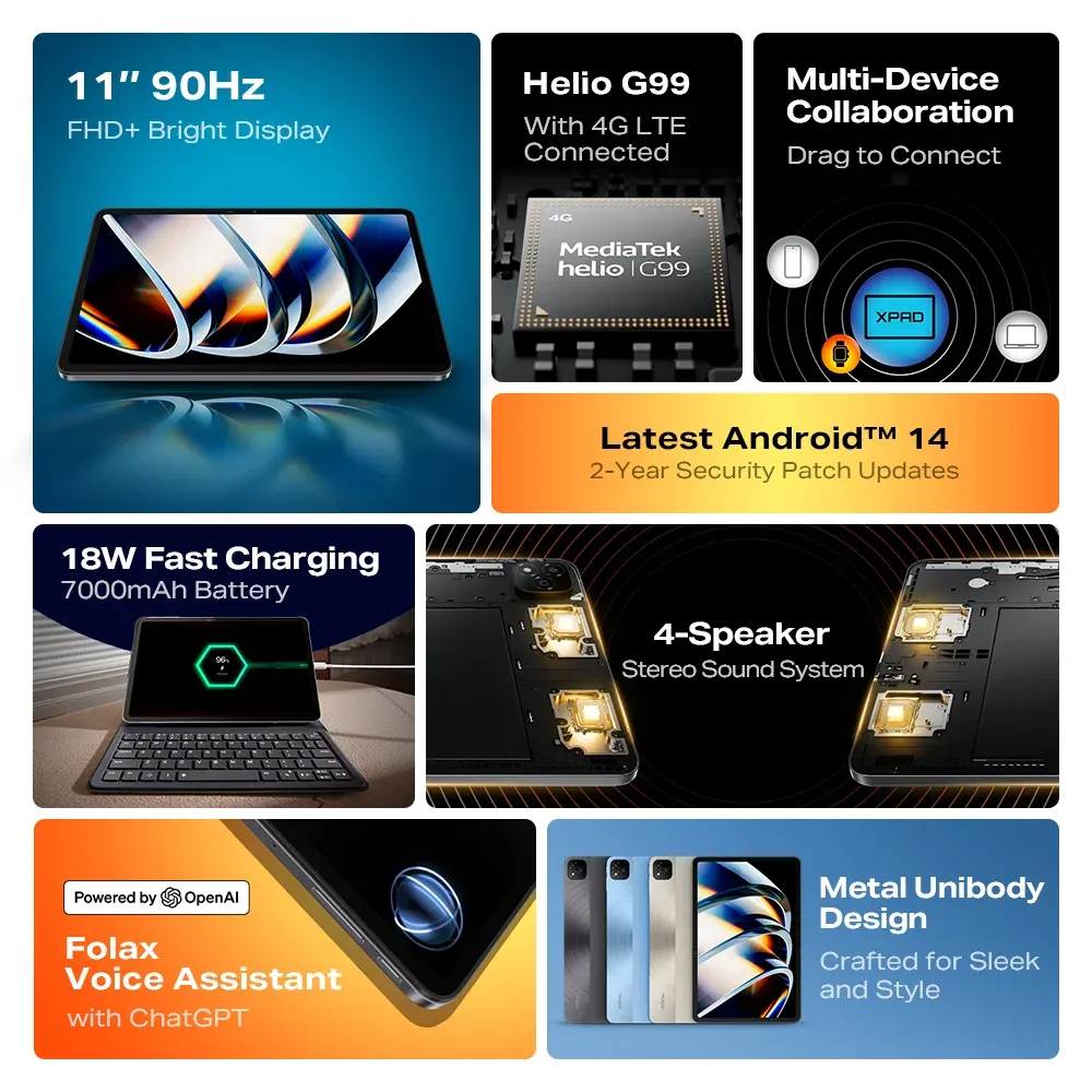 Infinix XPAD LTE (X1101B) Tablet | 4GB+128GB | MTK Helio G99 | 11” FHD+ ...