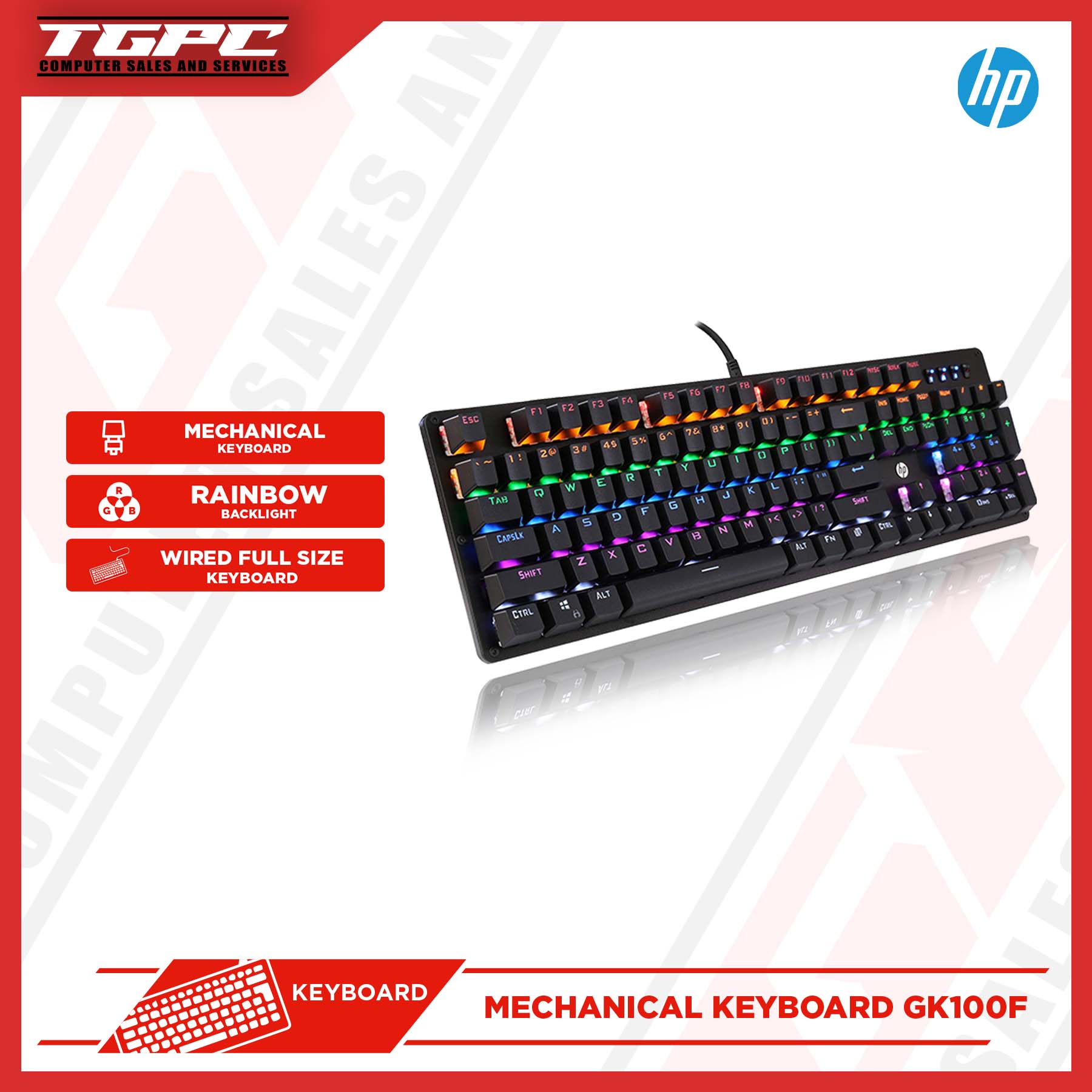 HP GK100F Wired Full Size RGM Backlit Mechanical Gaming Keyboard ...